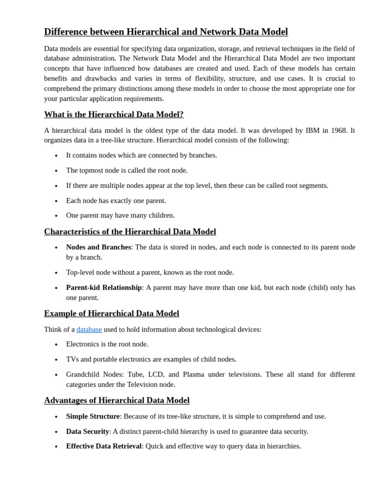 Difference Between Hierarchical and Network Data Model | PDF | Databases | Data