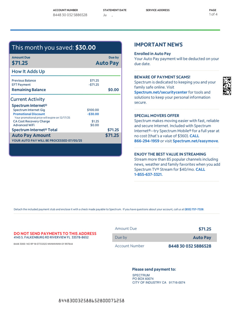 Spectrum Bill Statement - Palm Springs | PDF