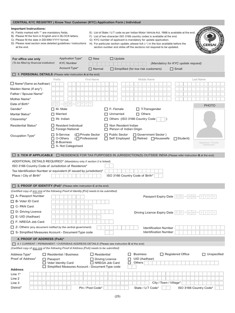 CKYC Application Form - Individual | PDF