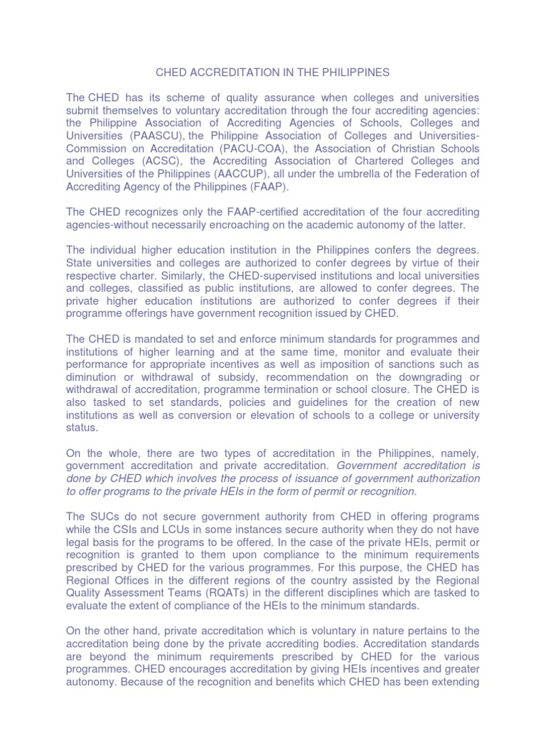 CHED Accreditation Process Guide | PDF | Students | Educational Stages