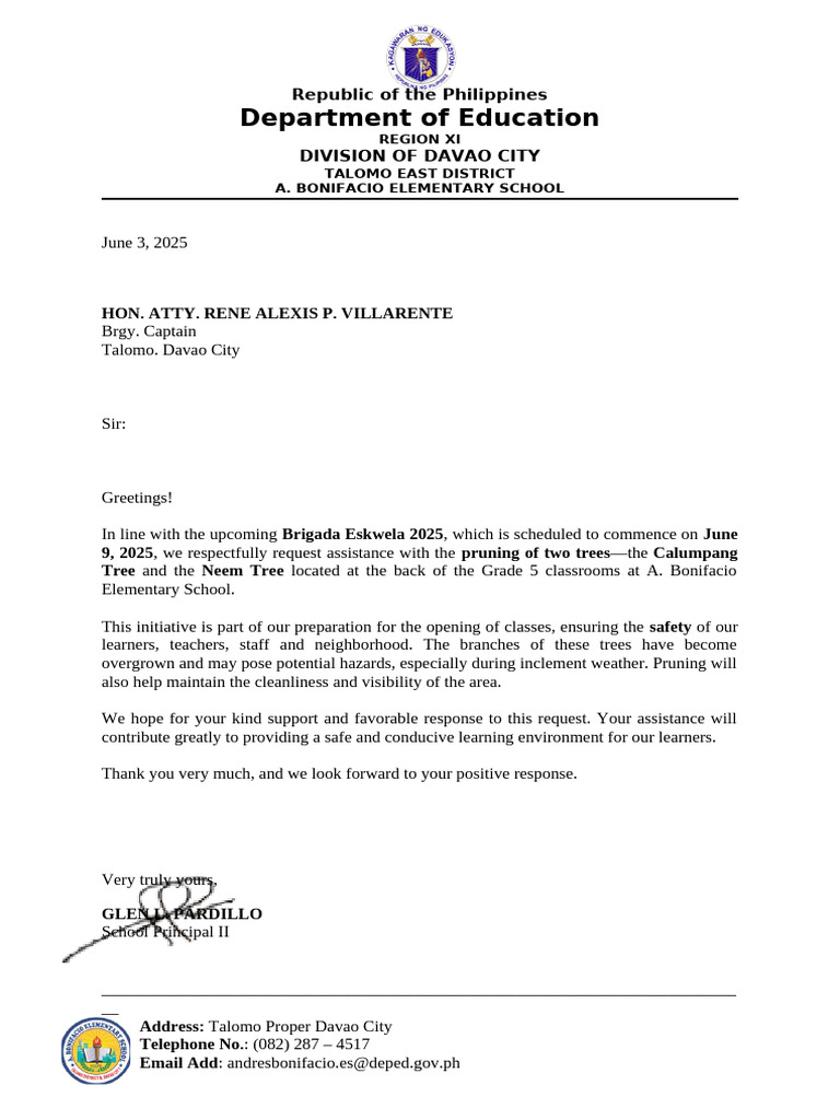 Request Letter (Pruning of Trees) | PDF