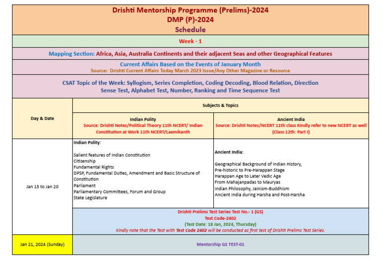 64 DMP (P) - 2024 First Week Schedule | PDF | Government | Political ...