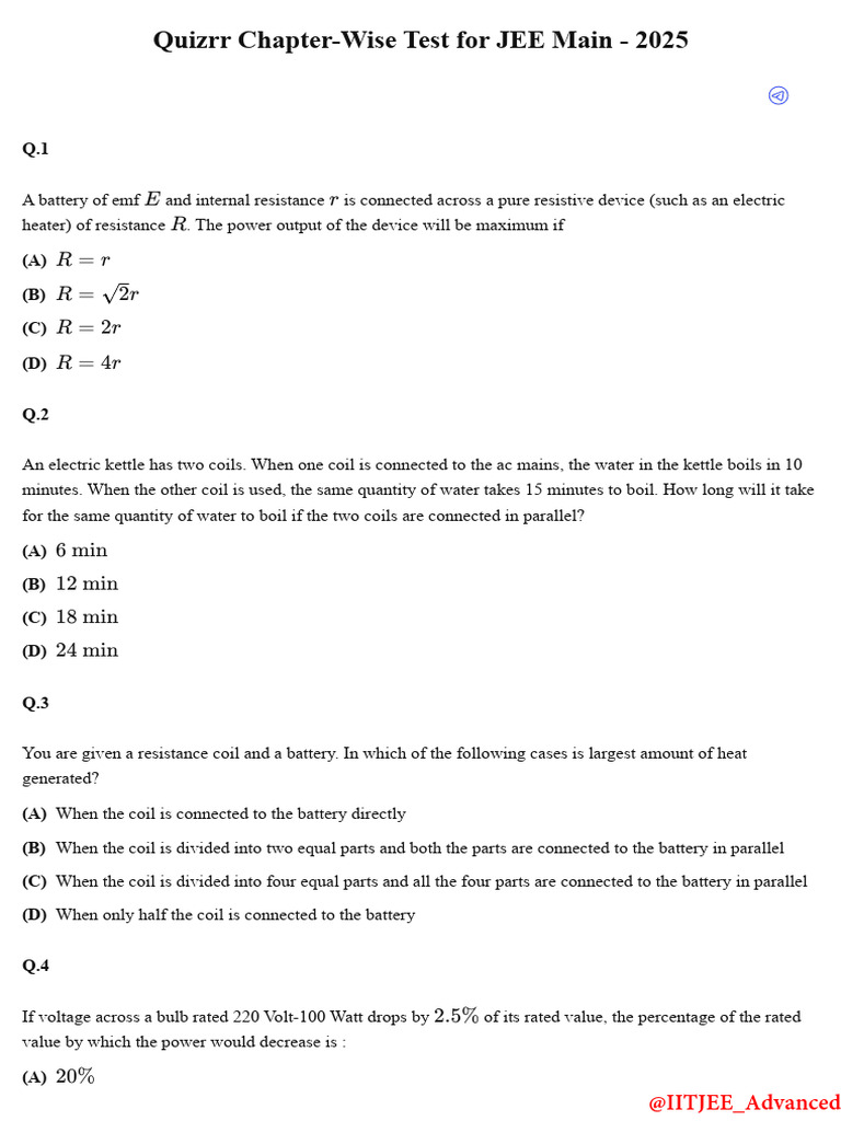 Current Electricity - Test 5 | PDF | Series And Parallel Circuits ...