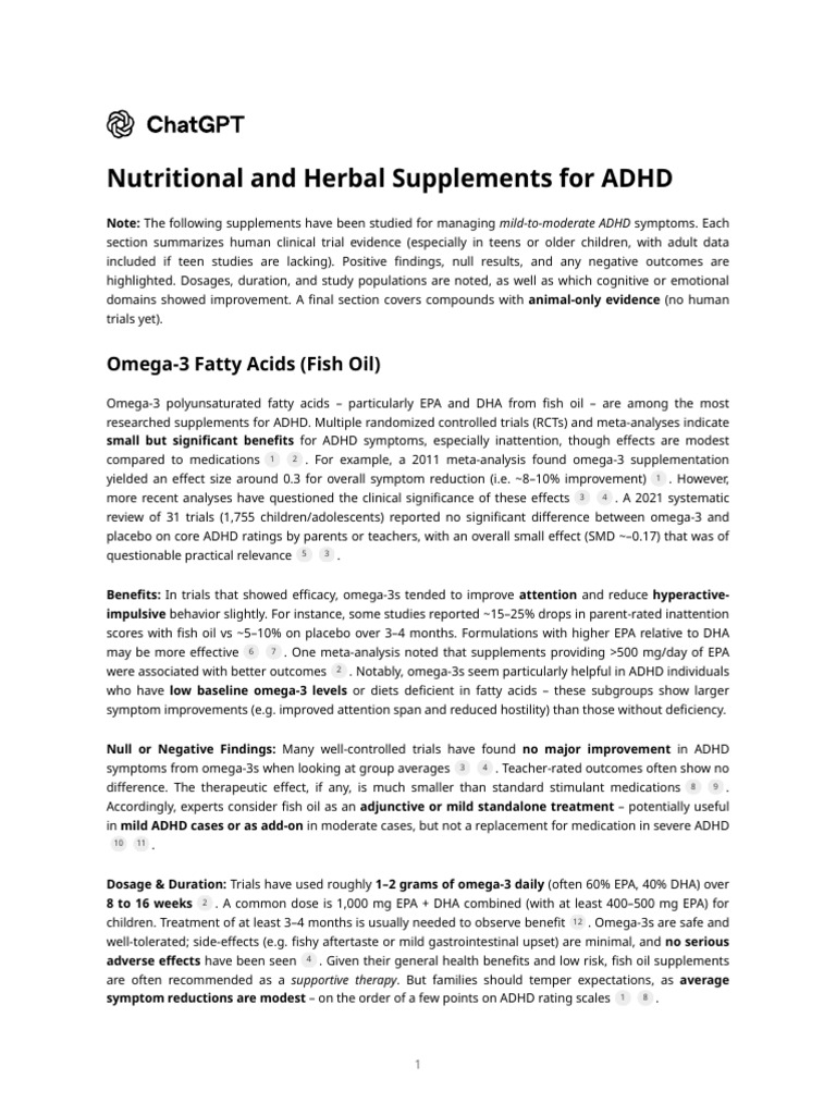 Nutritional and Herbal Supplements For ADHD | PDF | Attention Deficit Hyperactivity Disorder ...