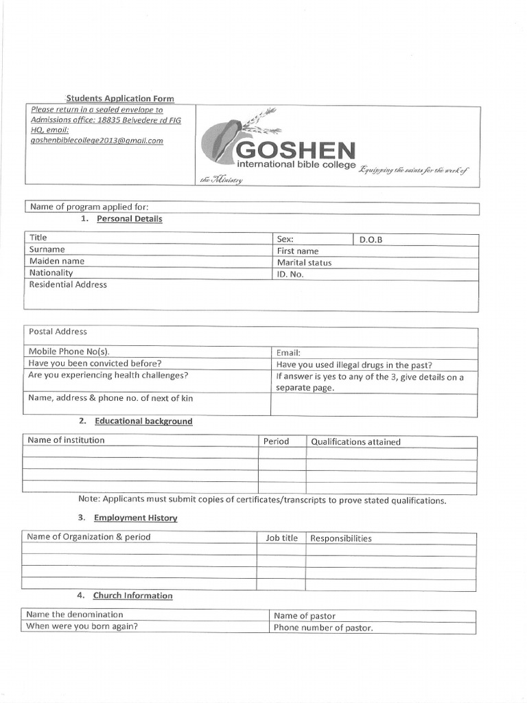 Goshen Forms | PDF