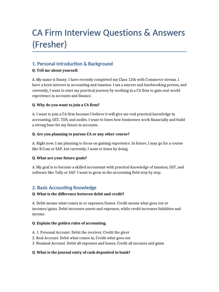 CA Firm Interview Guide for Freshers | PDF | Debits And Credits | Expense