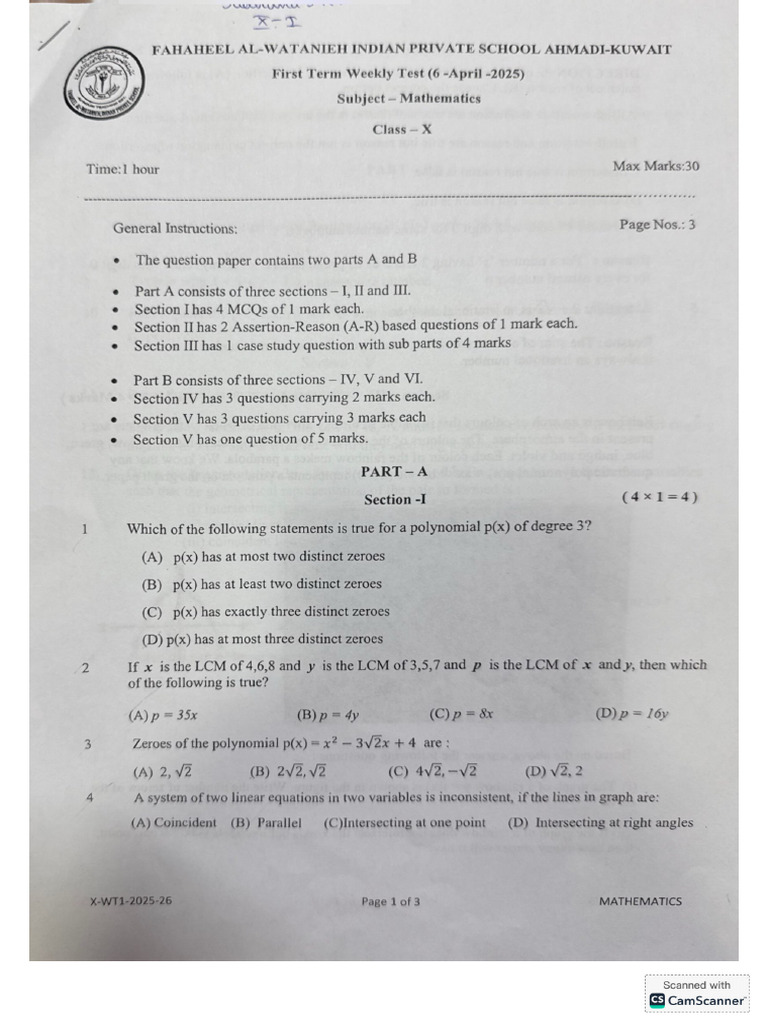 Maths Weekly Test DPS | PDF