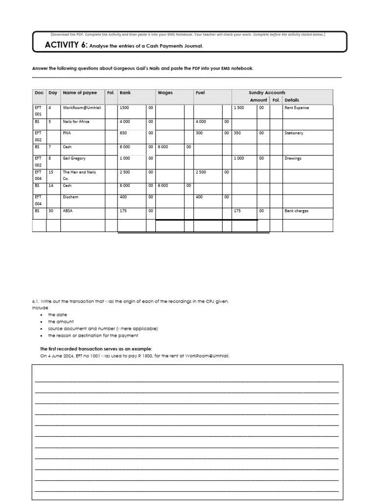 Activity 6 - Cash Payments Journal | PDF | Banking Technology | Money