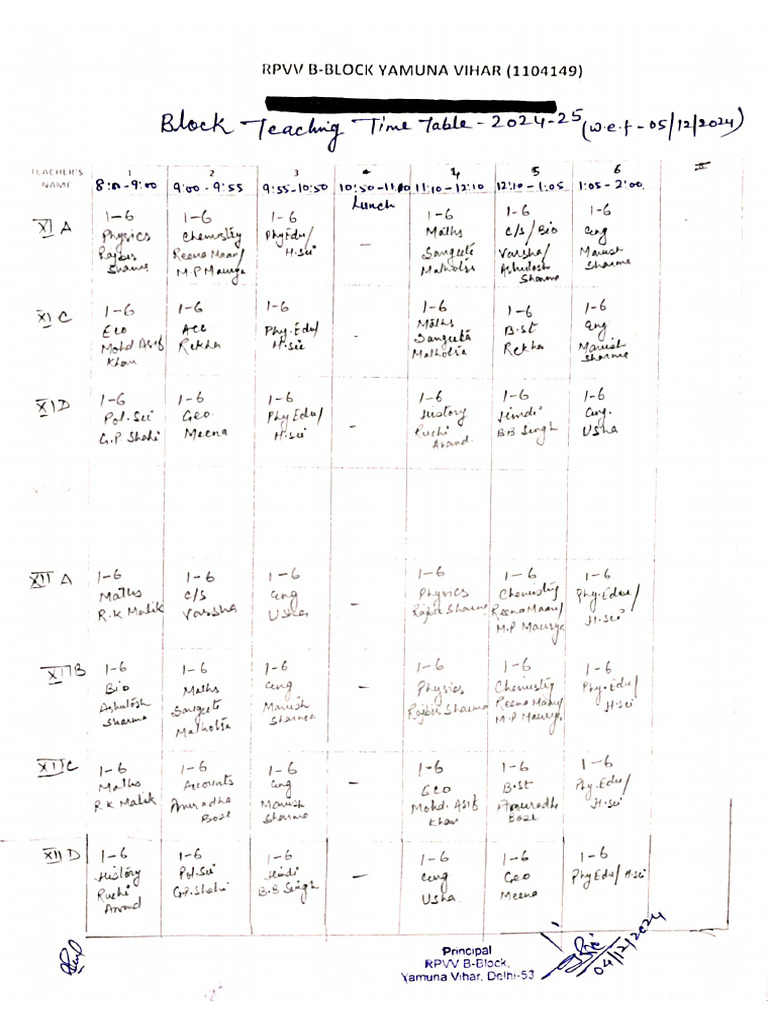 Block Teaching Time Table Wef 05th December 20254 | PDF