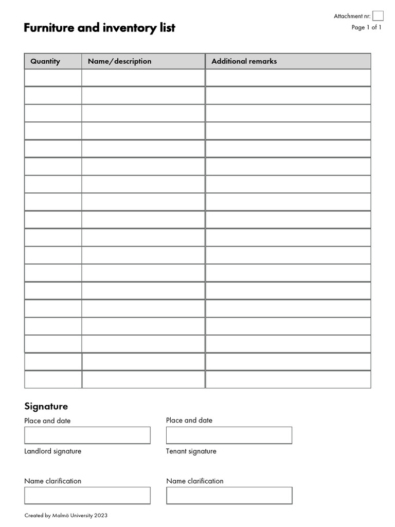 Furniture Inventory List Template | PDF