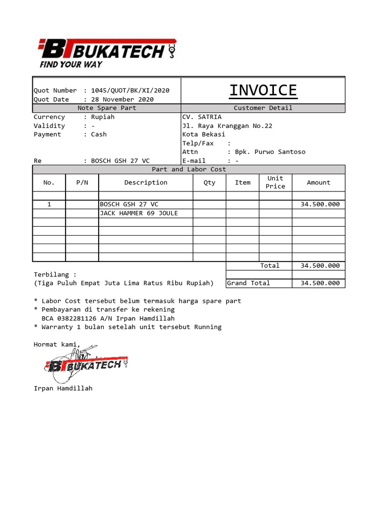 Invoice Jack Hammer | PDF