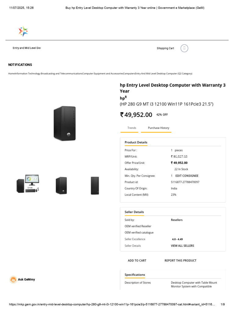 Buy HP Entry Level Desktop Computer With Warranty 3 Year Online ...