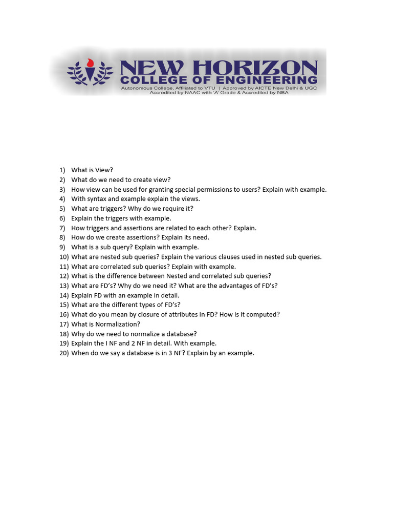 Question Bank DBMS (CIE 2) | PDF