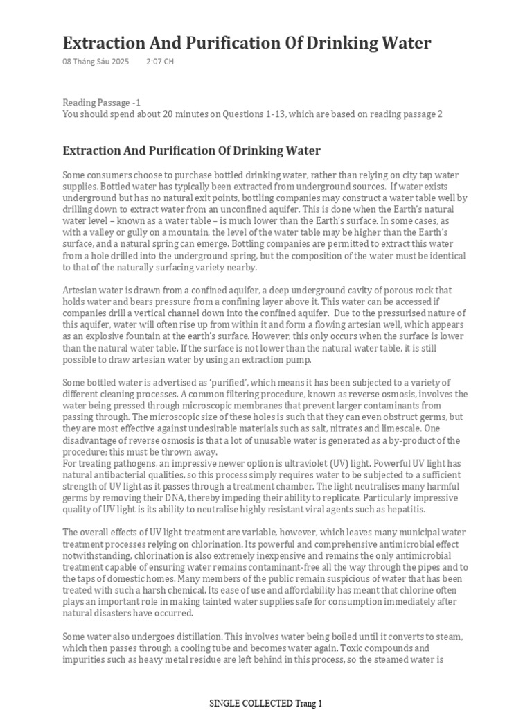 Water Extraction and Purification Methods | PDF | Aquifer | Water