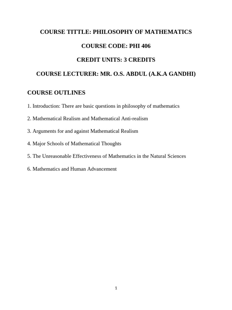 Philosophy of Mathematics by Mr. Gandhi | PDF | Mathematics | Platonism