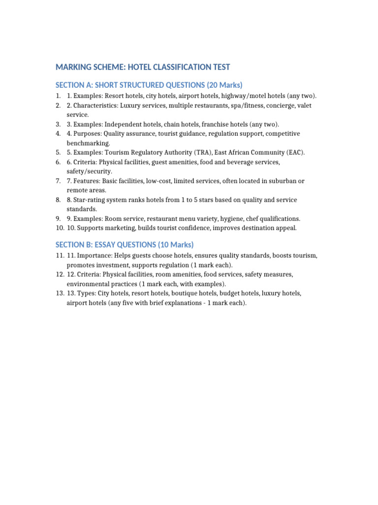Hotel Classification Criteria Overview | PDF