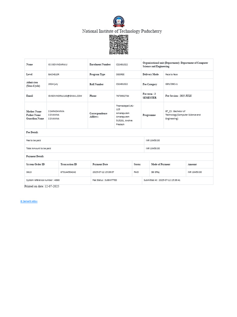 Govind 3 RD Sem College Fees | PDF