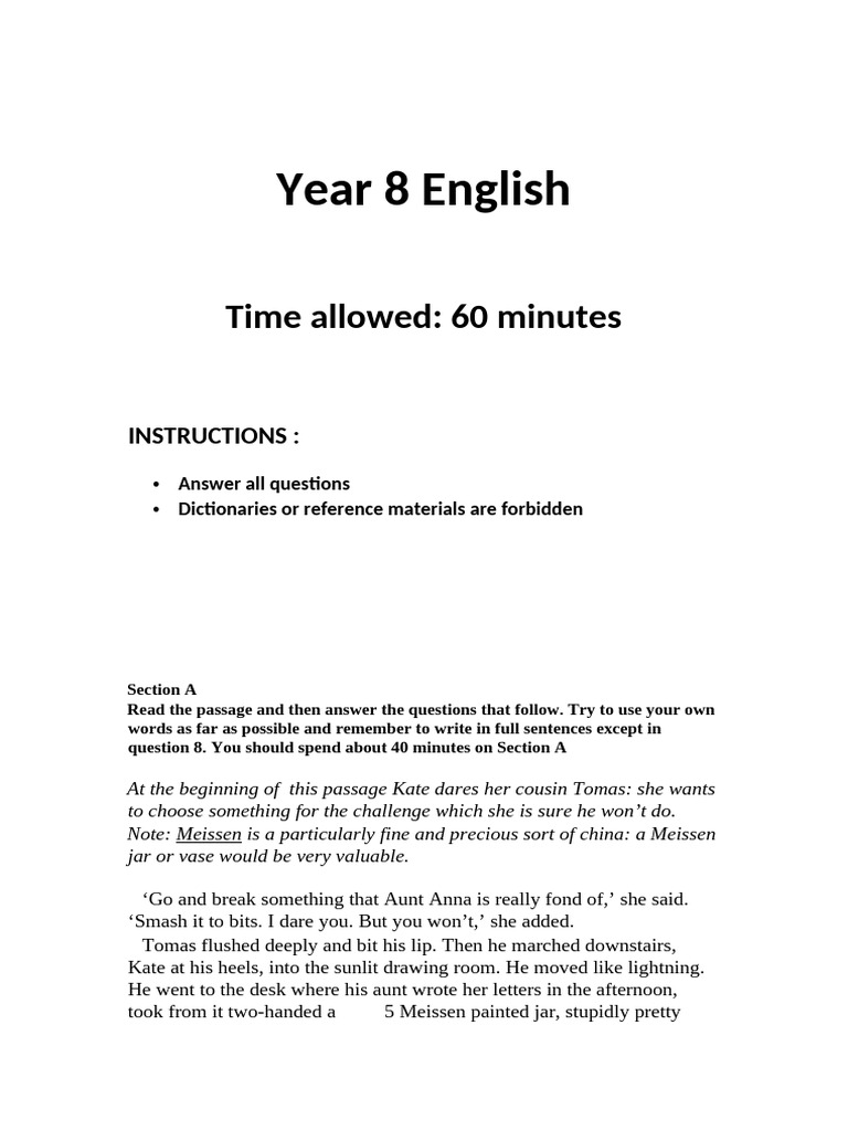 Grade 8 English Exam Paper 1 | PDF | Grammar | Syntax