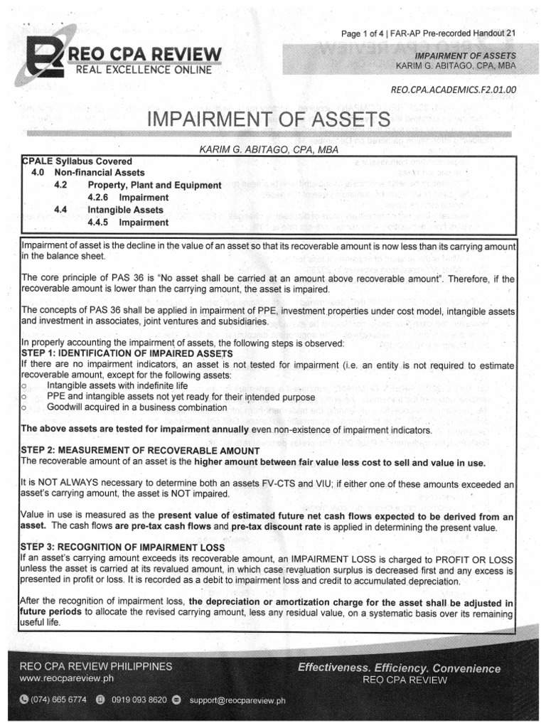 Impairment of Assets | PDF | Depreciation | Goodwill (Accounting)