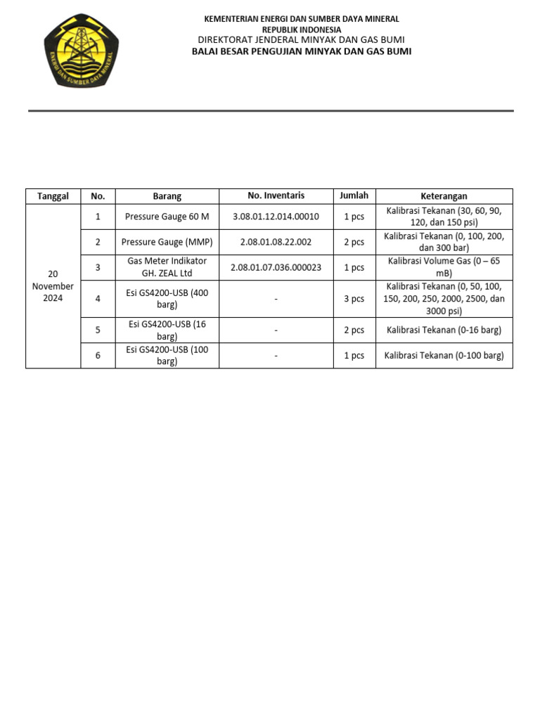 Form Tanda Terima Barang Kalibrasi DPMS (20 November 2024) | PDF