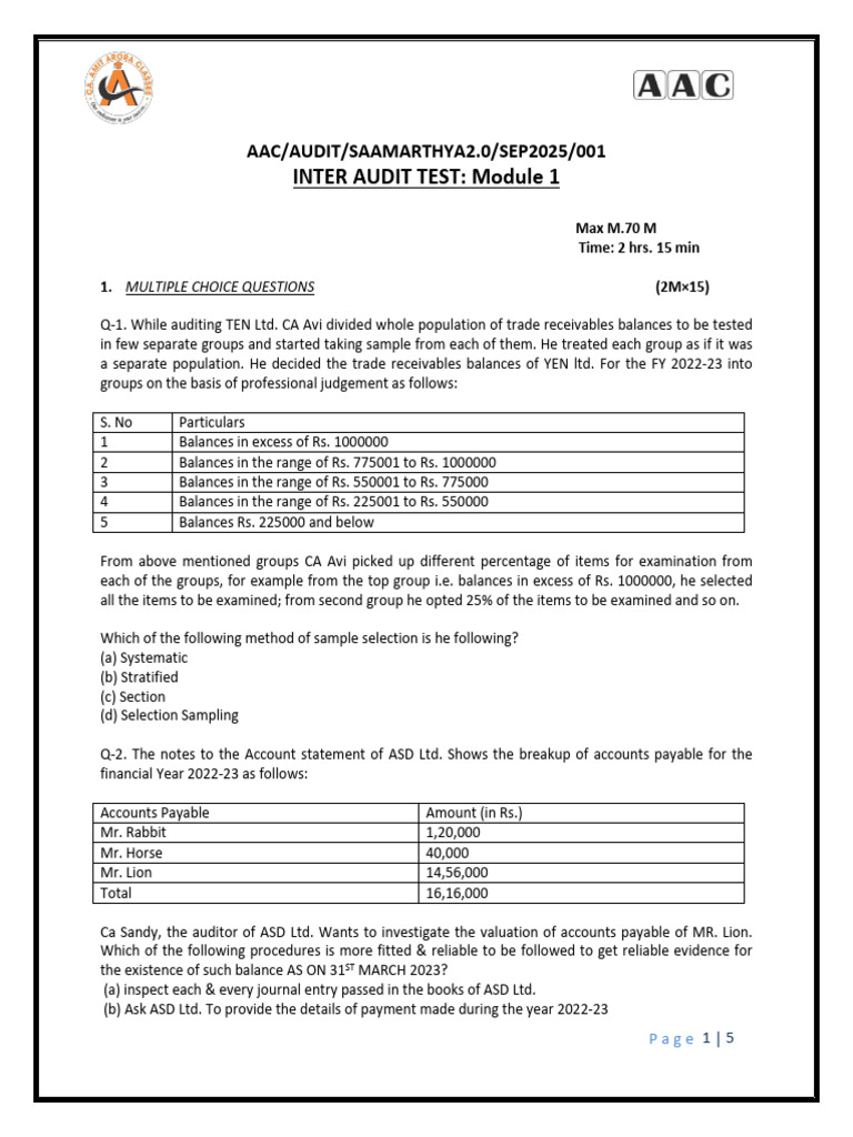 Test 6 Module 1 SEP 2025 | PDF | Audit | Business
