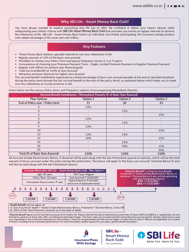 Smart Money Back Gold Single Pager BR | PDF | Insurance | Financial ...