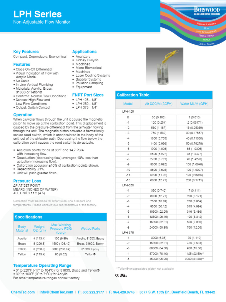 LPH Series Non-Adjustable Flow Monitor | PDF | Switch | Pressure