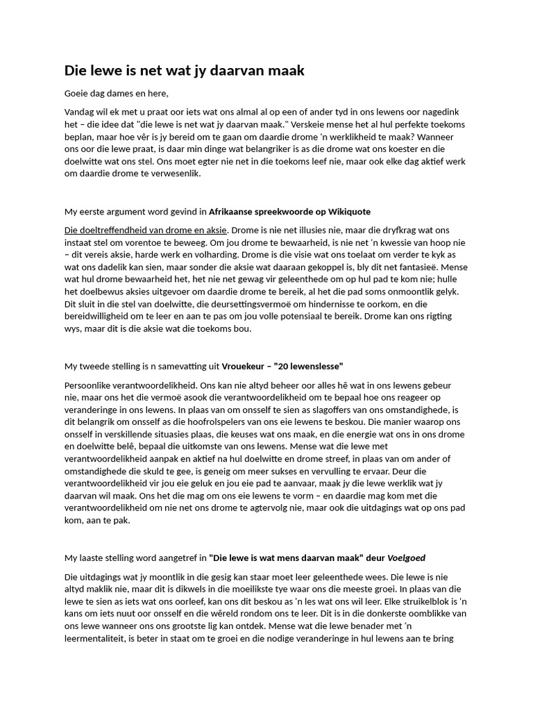 Die Lewe Is Net Wat Jy Daarvan Maak - Cayla | PDF