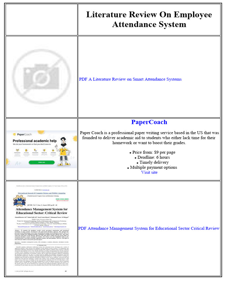 Literature Review On Employee Attendance System | PDF | Databases | Computer Programming