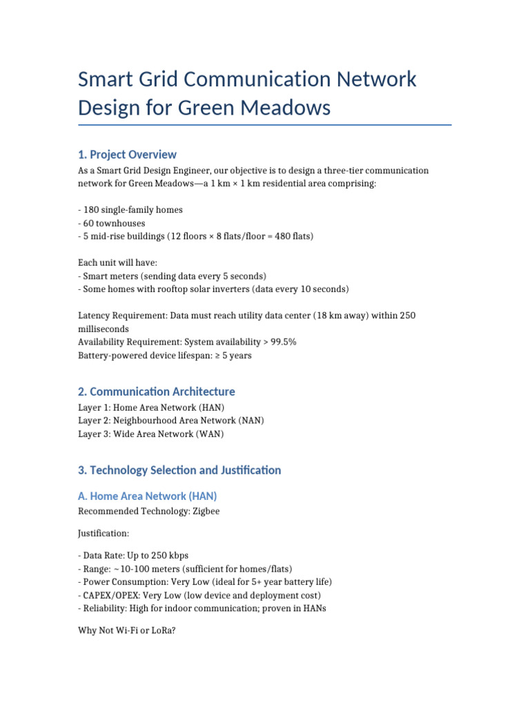 Smart Grid Design Report Green Meadows | PDF | Electronics | Service Industries