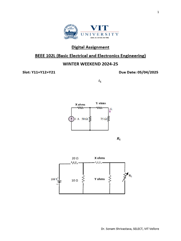 Electrical Engineering Assignment 2024-25 | PDF