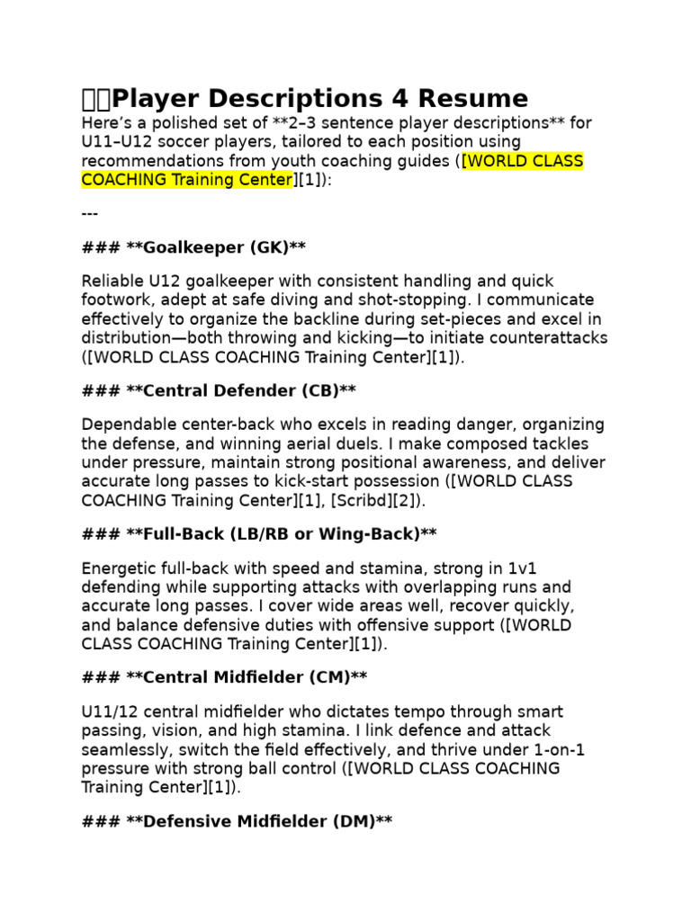 ??player Descriptions 4 Resume | PDF | Forward (Association Football ...