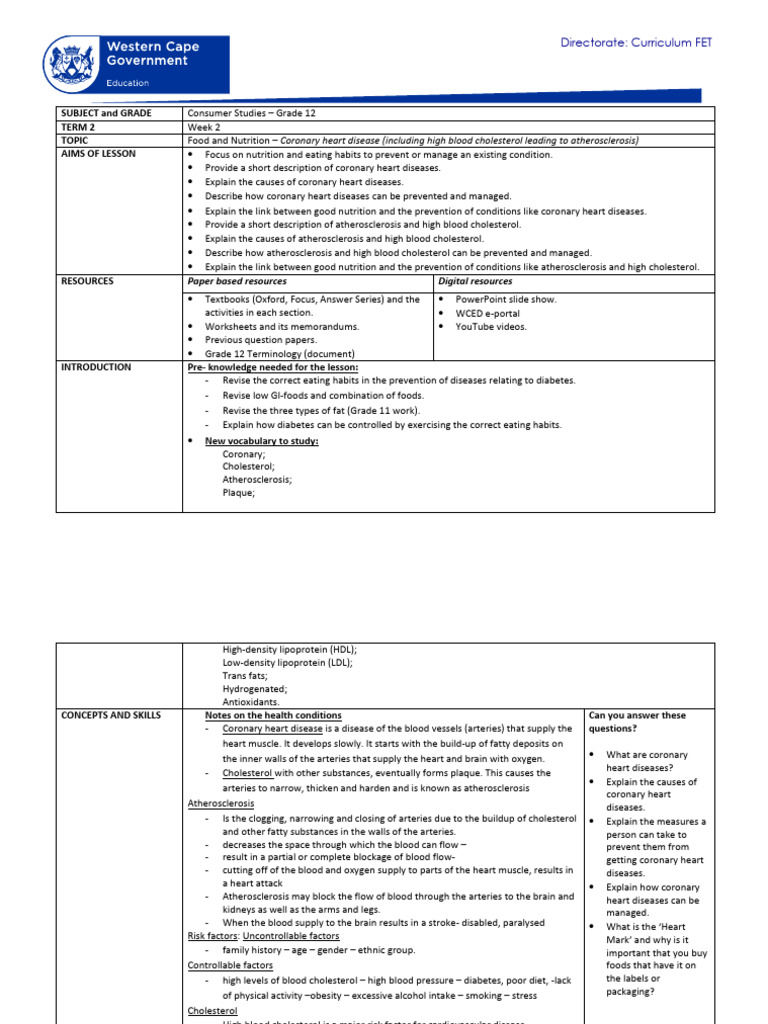 FET T2 Week 2 Grade 12 Consumer Studies Food and Nutrition | PDF ...