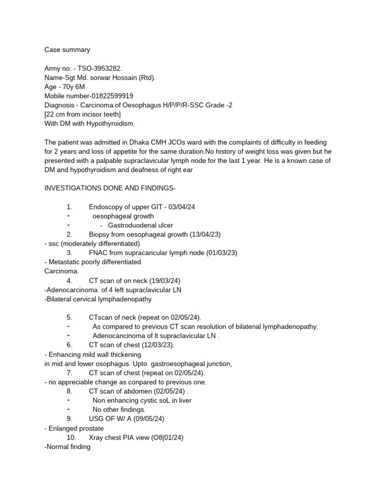 Case Summary Ivor Lewis Procedure | PDF | Esophagus | Stomach