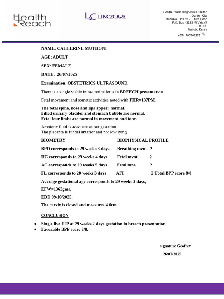 Catherine Muthoni 29 Weeks | PDF