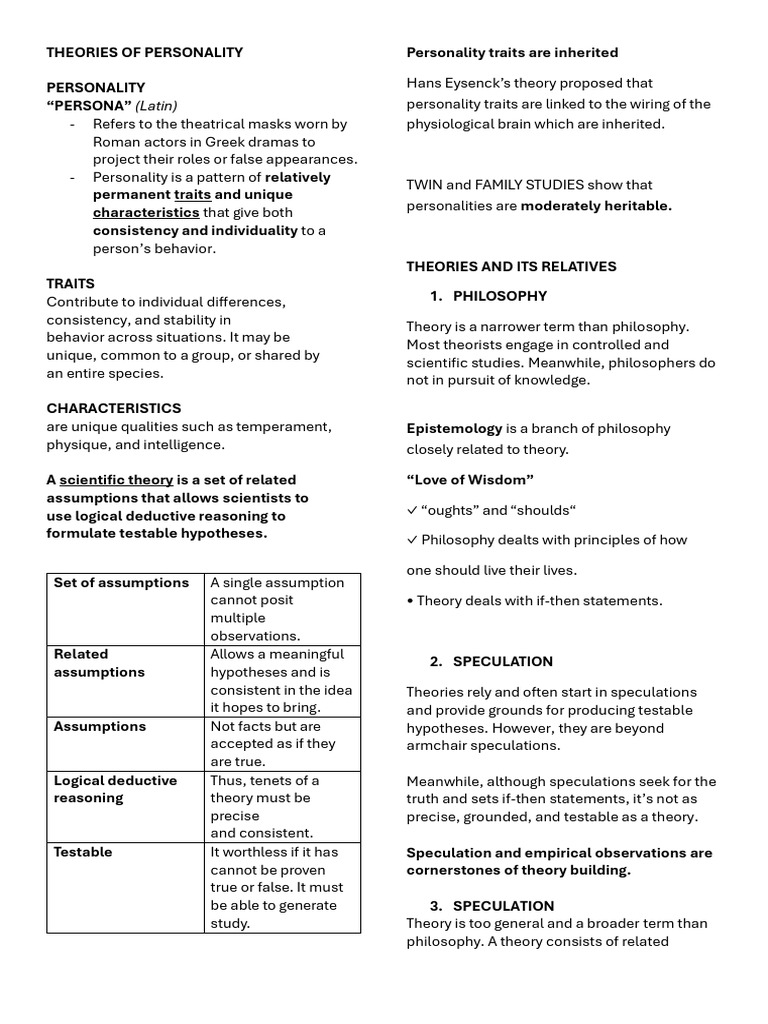 Nature of Theories of Personality | PDF | Theory | Extraversion And Introversion