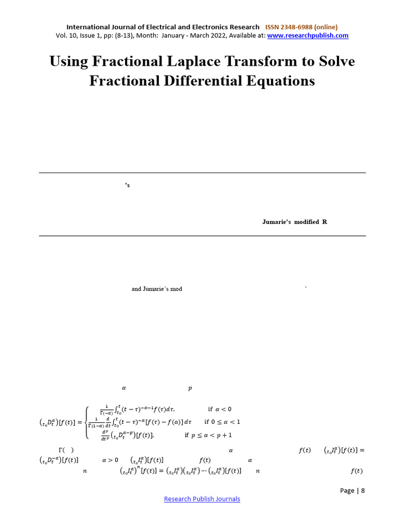 Using Fractional Laplace Transform To Solve | PDF | Laplace Transform ...