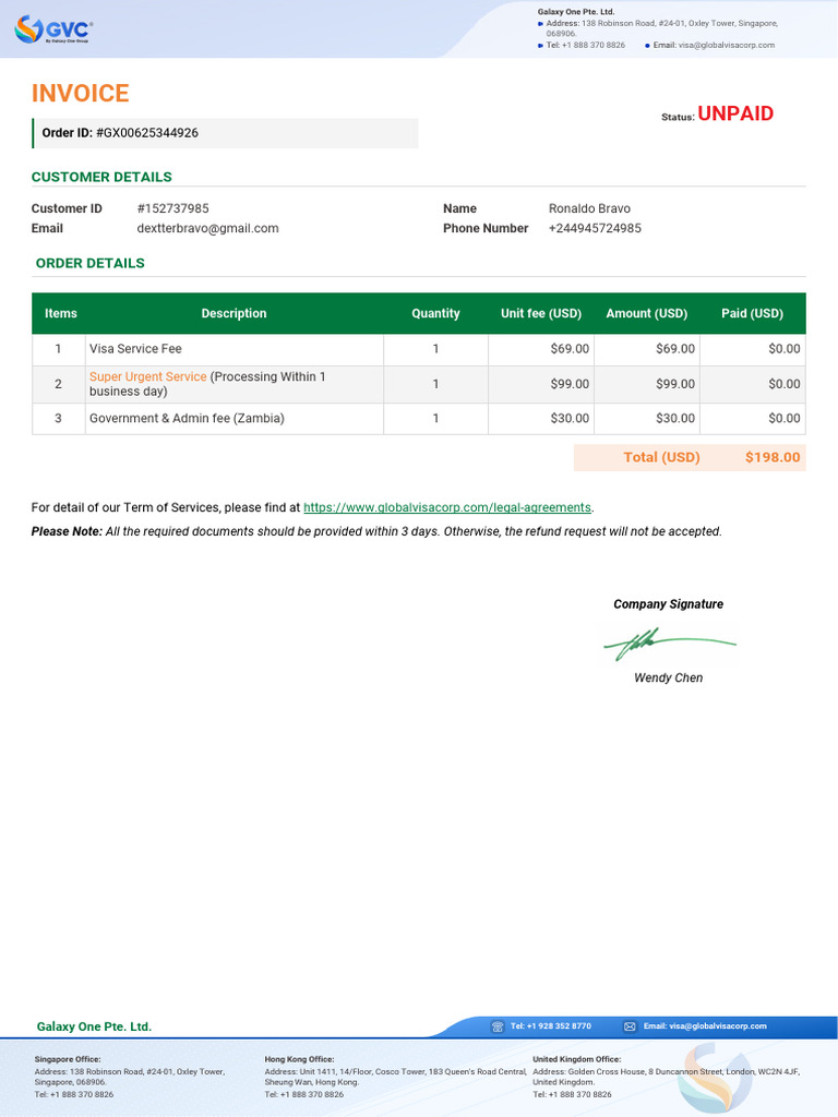 Unpaid Invoice for Visa Services | PDF | Payments | Debit Card