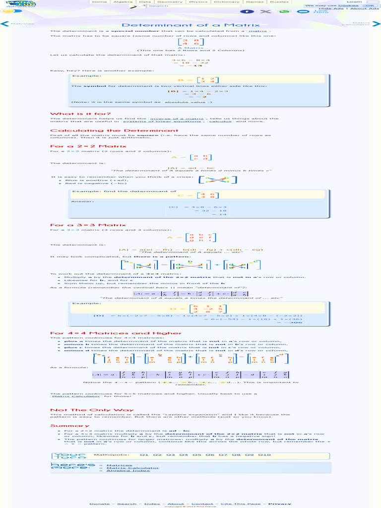 Determinant of A Matrix | PDF | Determinant | Matrix (Mathematics)