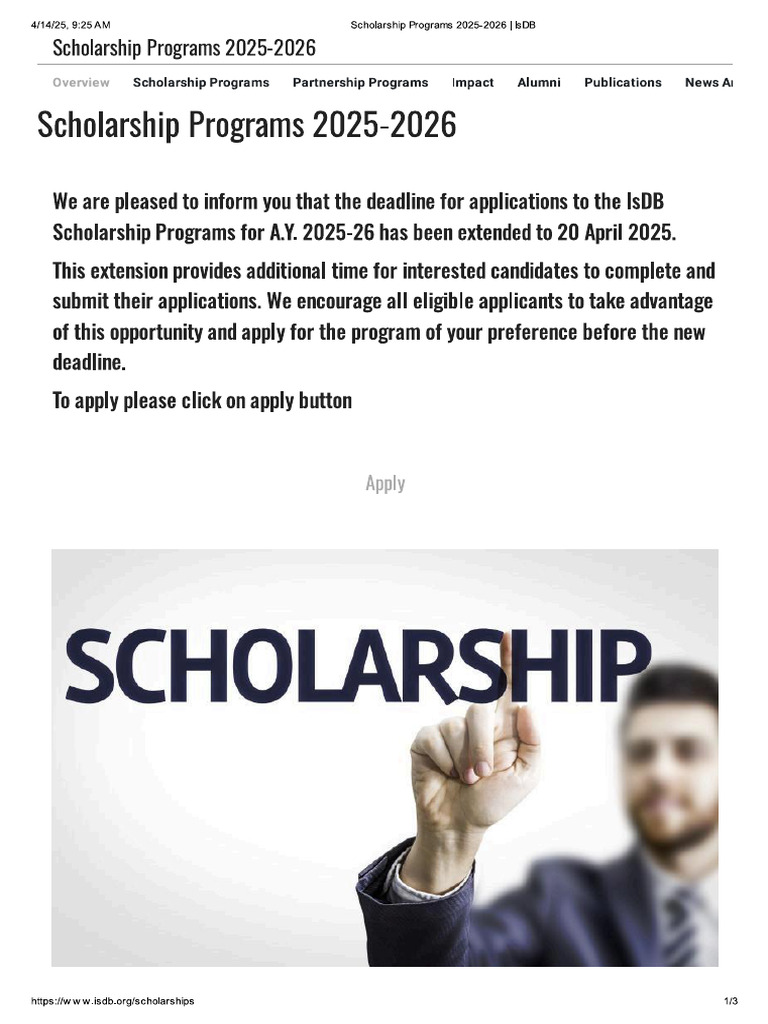 Scholarship Programs 2025-2026 - IsDB | PDF