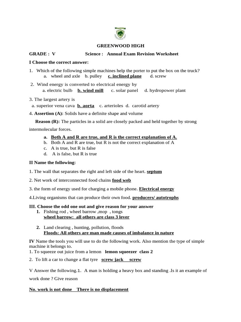 Grade5 AE SCI Rev Worksheet Ans Key | PDF | Blood Vessel | Blood