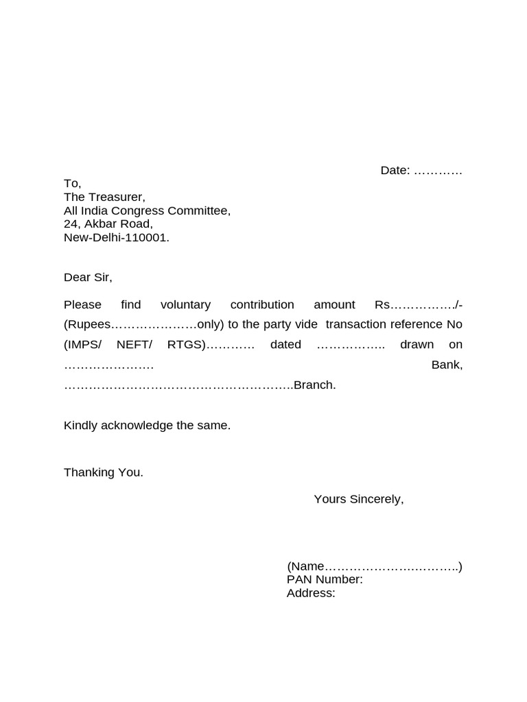 Format - Letter Voluntary Contribution For IndiviDual | PDF