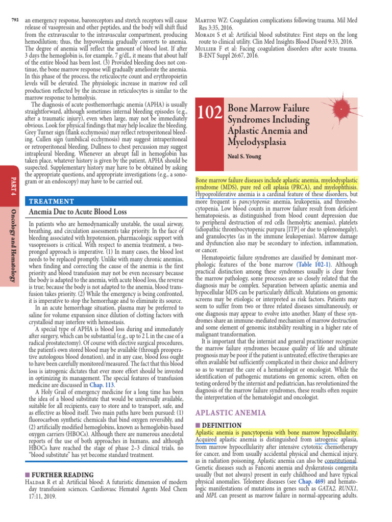 Bone Marrow Failure Including Aplastic Anemia and Myelodysplasia | PDF ...