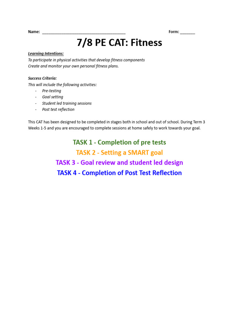 2024 Yr 7 and 8 PE CAT - Fitness Student Hand Book | PDF | Physical ...
