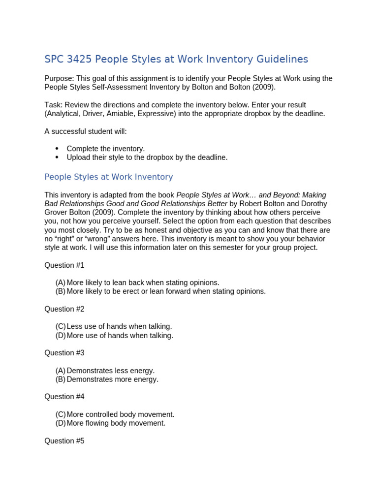People Styles Assessment Guidelines | PDF | Cognition | Social Psychology