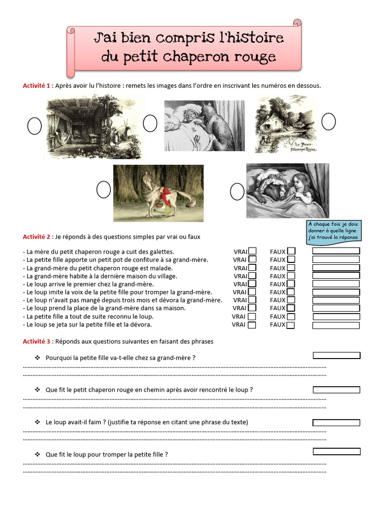Compréhension du Petit Chaperon Rouge | PDF | Le Petit Chaperon rouge