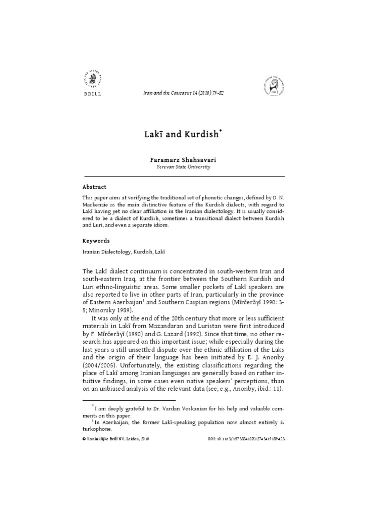 Shahsavari-Laki and Kurdish | PDF | Kurds | Dialectology