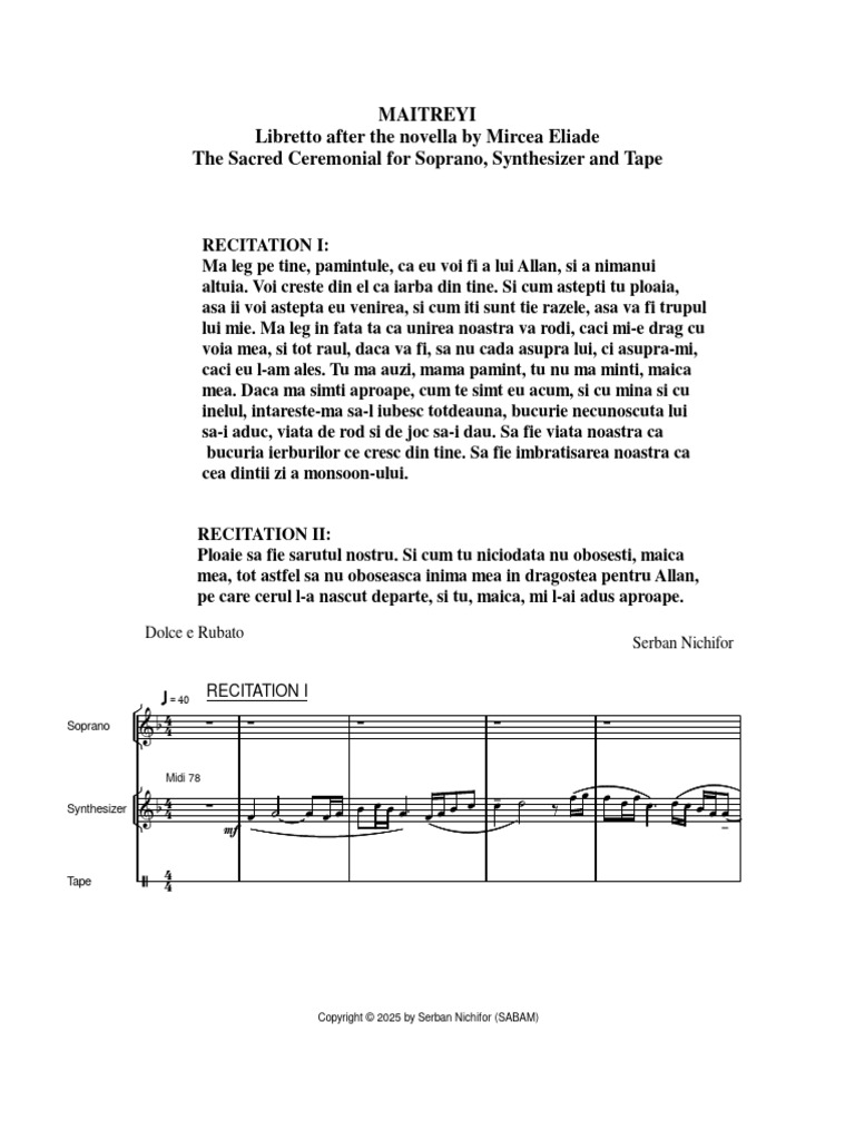 Serban Nichifor: MAITREYI - The Sacred Ceremony, After Mircea Eliade | PDF