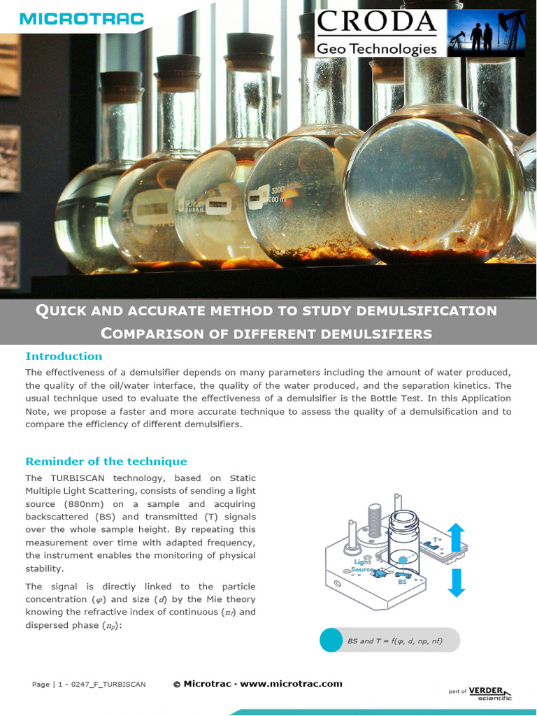 An 0247 F Turbiscan Crude Oil Demulsification en | PDF | Emulsion | Applied And ...
