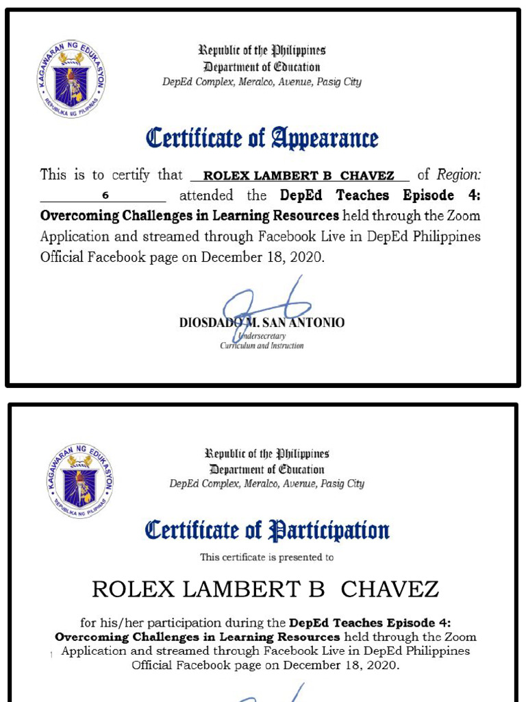 Certificates - DepEd Teaches Session 4 | PDF